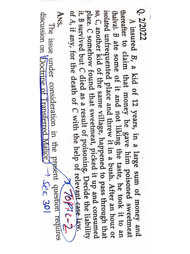 Doctrine of Transferred of Malice (S.301), (Criminal Law), Topic - 02 | PDF