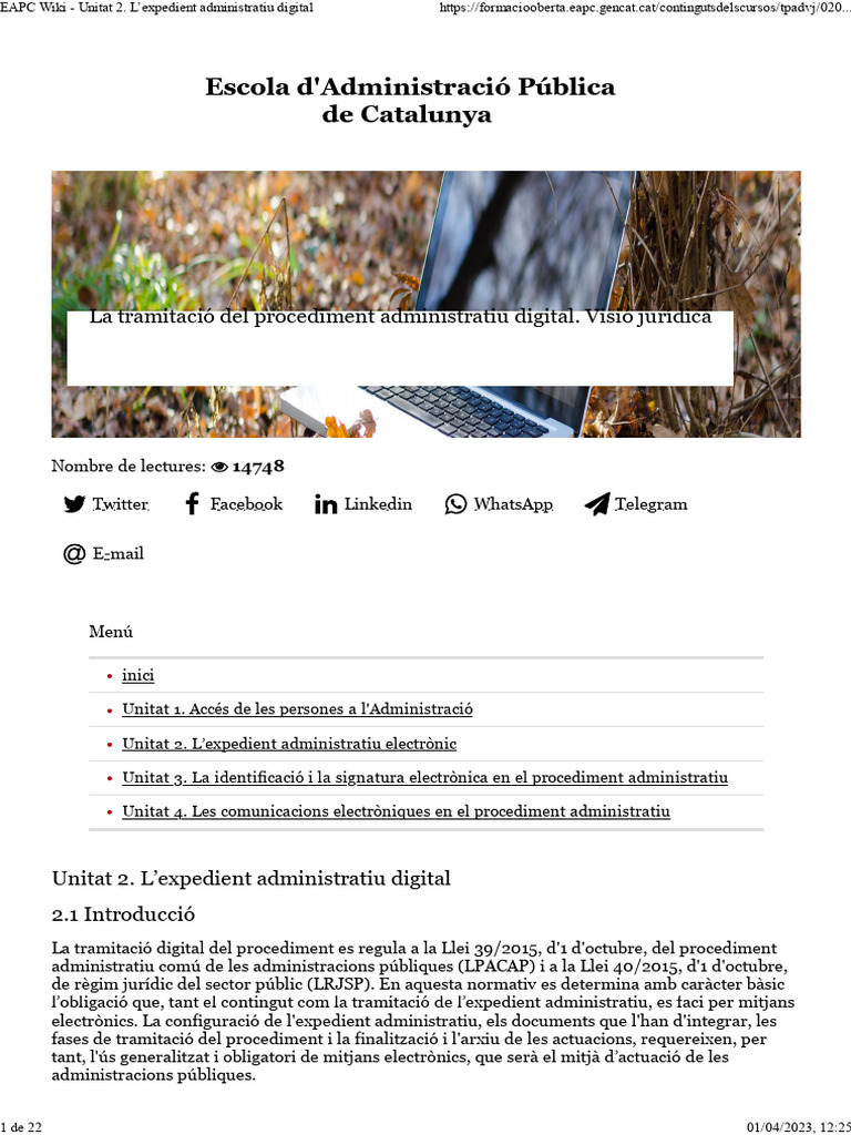 EAPC Wiki - Unitat 2. L'expedient Administratiu Digital | PDF
