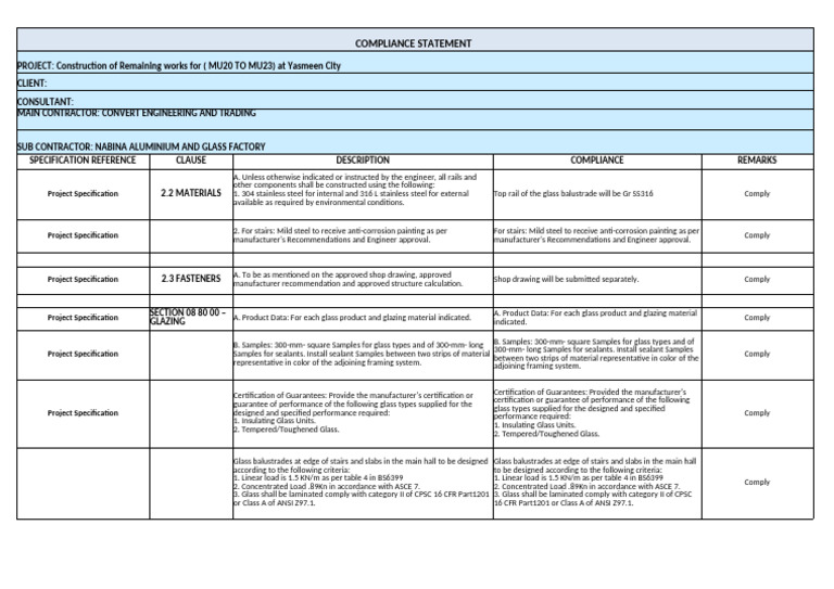 Compliance Statement for Yasmeen City Project | PDF | Specification ...