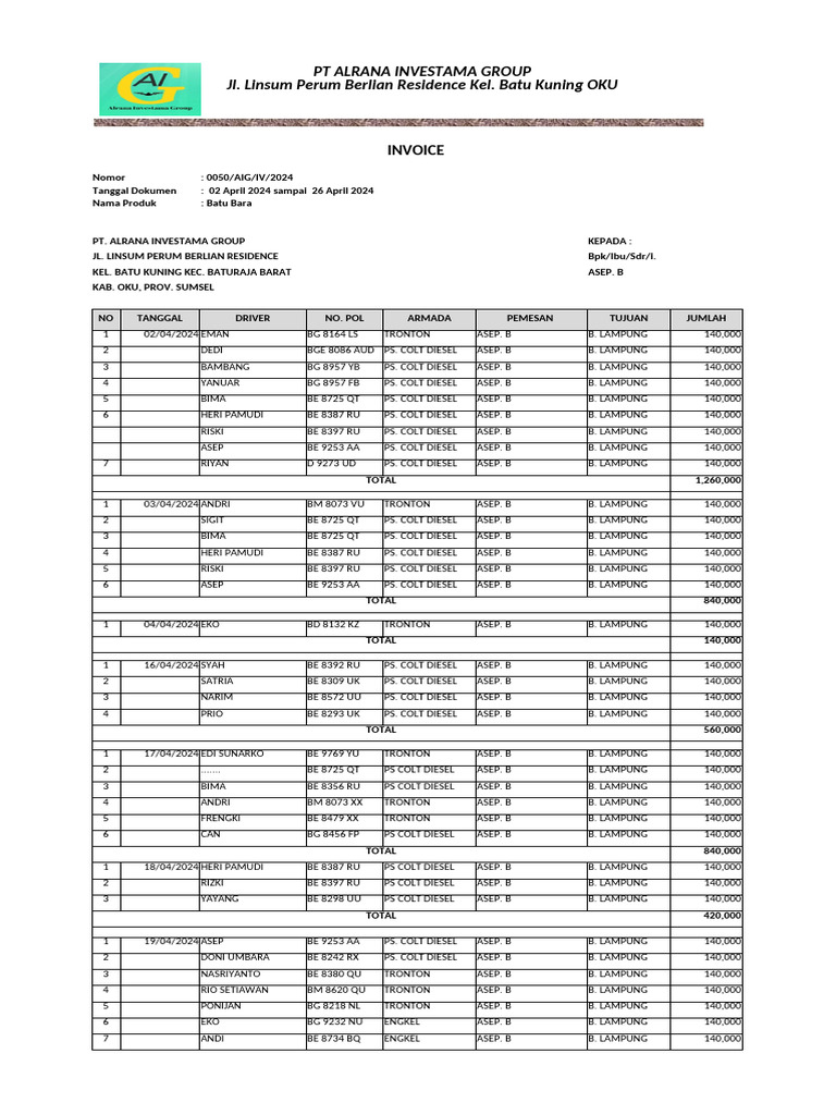 Invoice Aig Asep Dan Adyatullah Mei 2024 | PDF