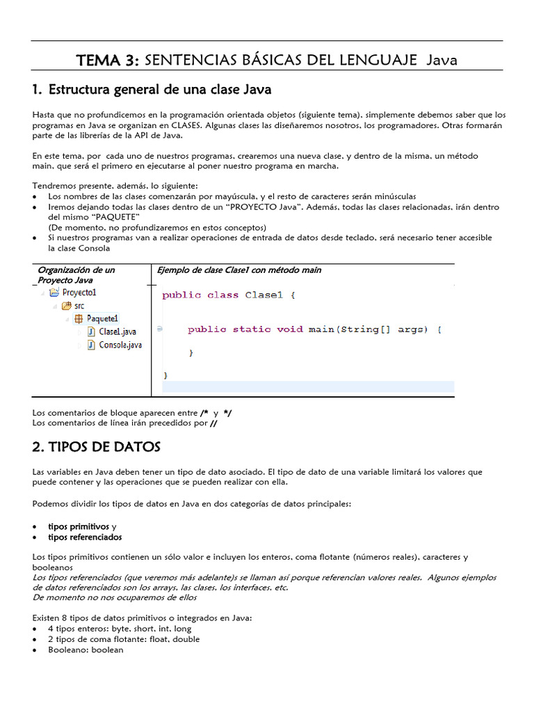 Tema 3 Introduccion Java | PDF | Java (lenguaje de programación) | Tipo de datos