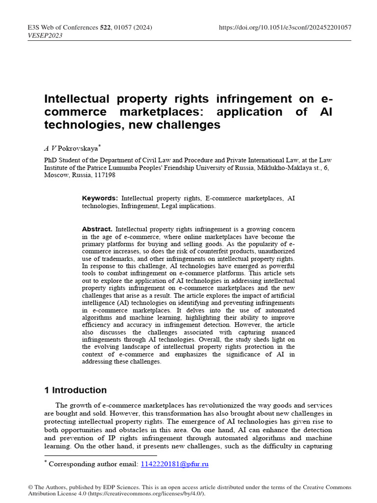Intellectual Property Rights Infringement On E-Com | PDF | Artificial ...
