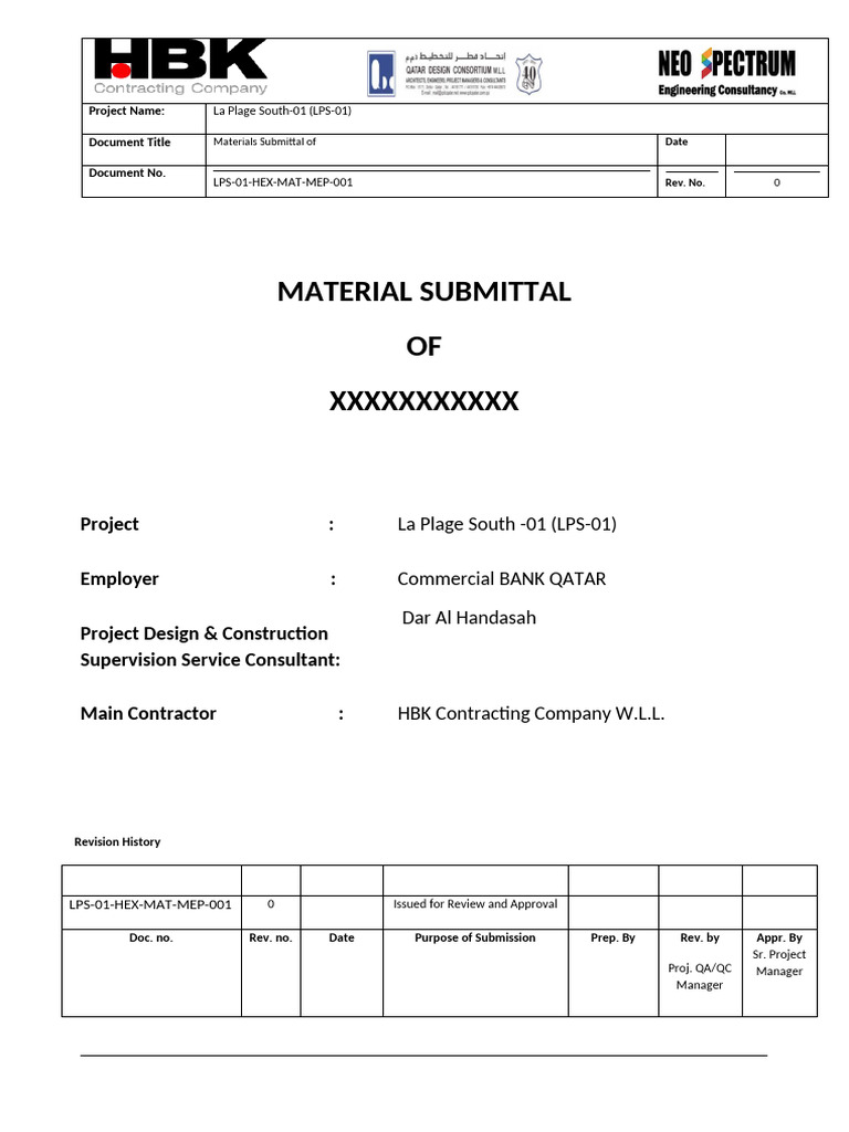 Template For Material Submittal | PDF | Specification (Technical Standard) | Written Communication