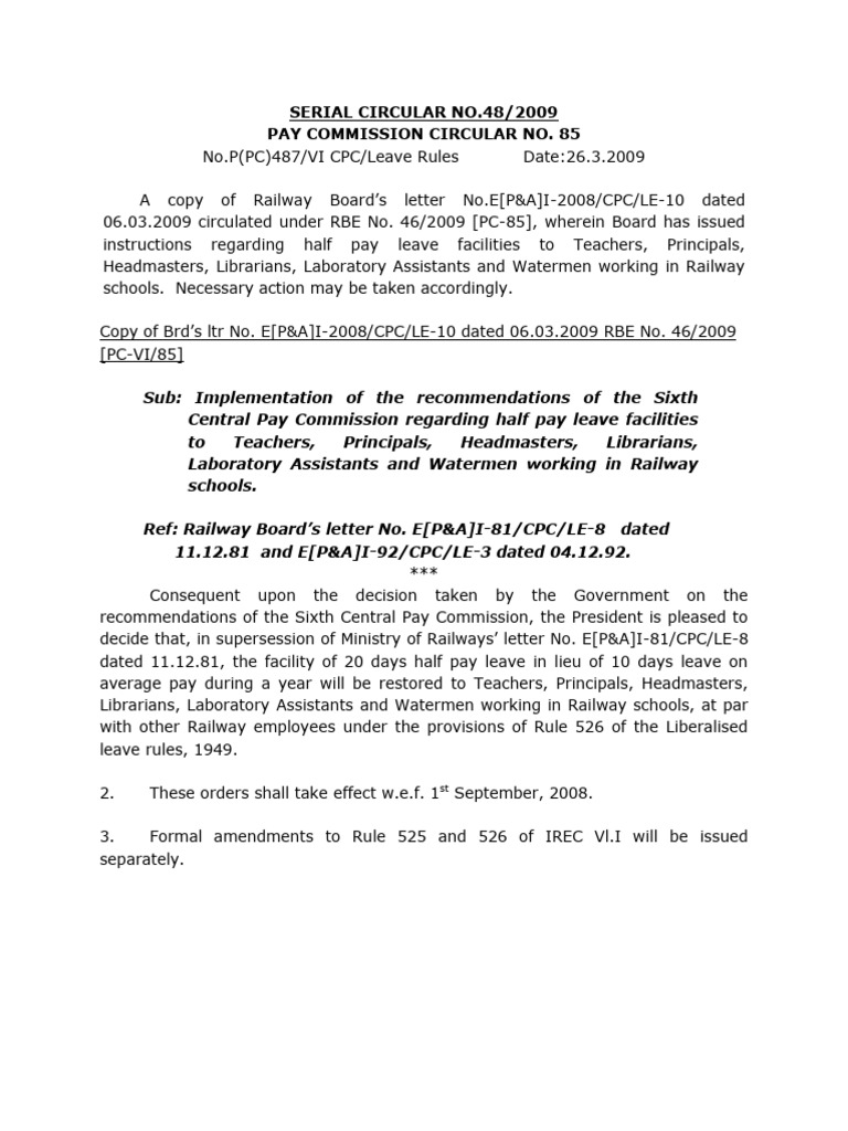 2009 - 48 Half Pay Leave (School, College Staff) | PDF | Technology ...