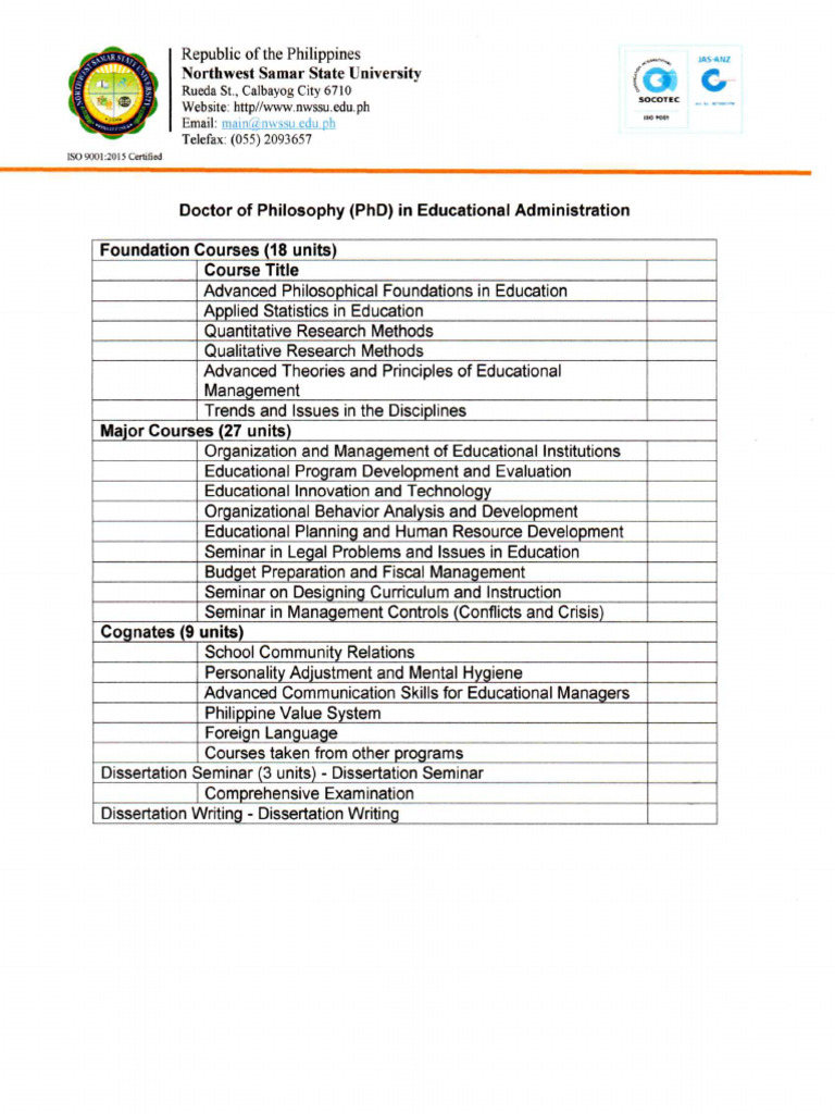 PHD in Educational Administration - Prospectus | PDF