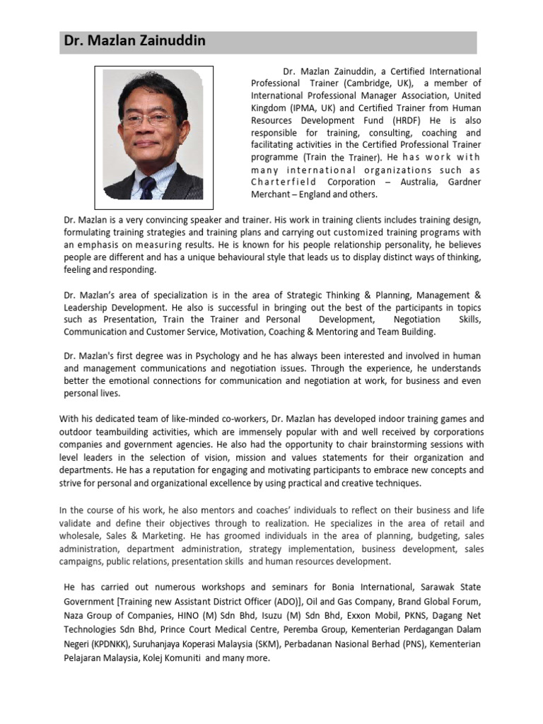 Dr. Mazlan Zainuddin: Leadership Trainer | PDF | Organizational ...