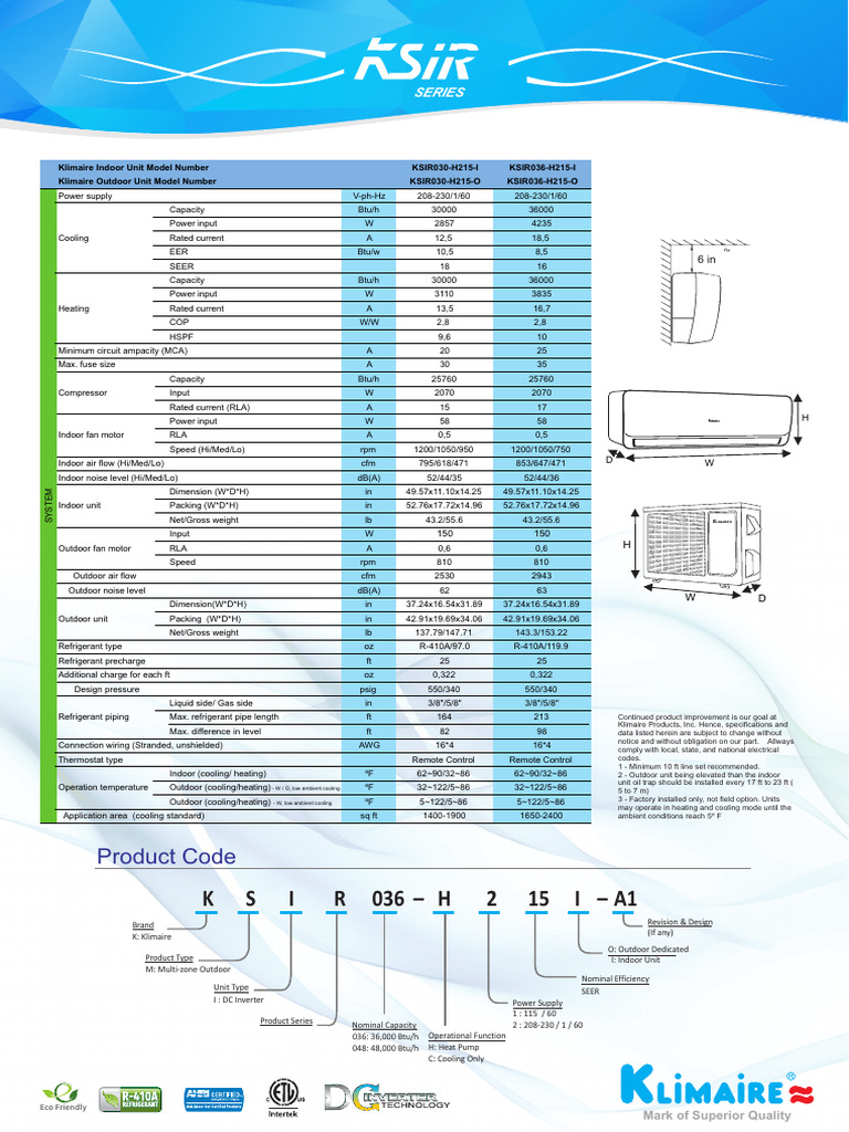 Ksir Series Technical Specifications | PDF | Air Conditioning | Energy ...