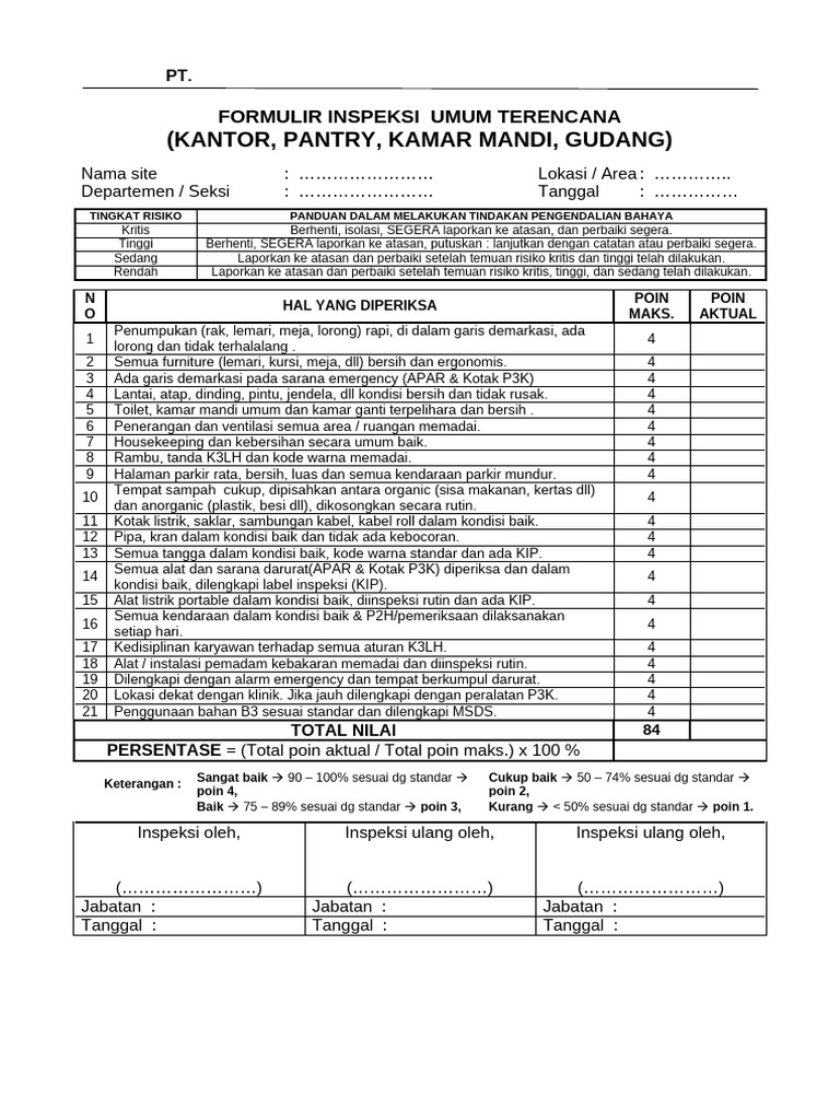 Formulir Inspeksi Kantor | PDF