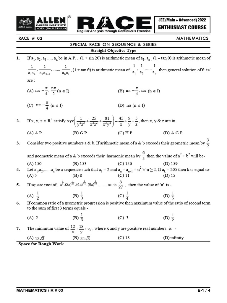 Race 03 Sequence Series e 1615291718 | PDF | Mean | Algebra