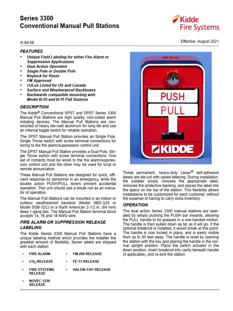 Kidde Series 3300 Conventional Manual Pull Station K-84-08.DS | PDF ...