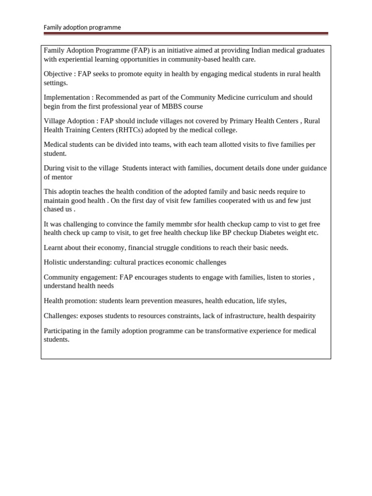 Family Adoption Programme | PDF | Wellness
