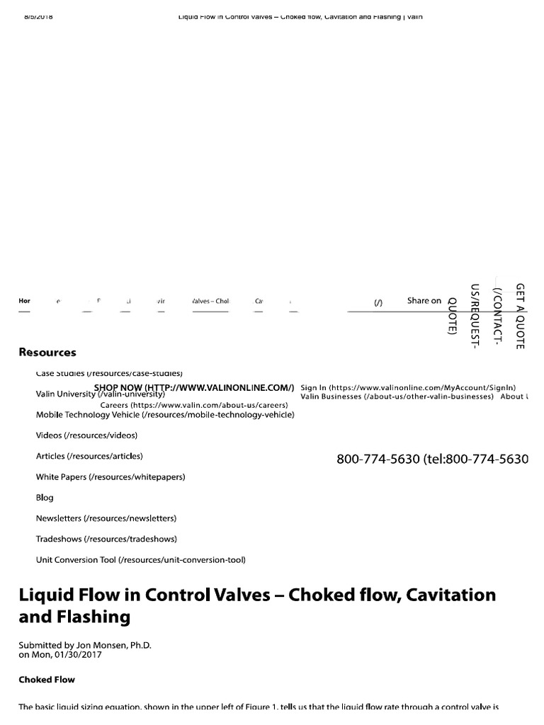 Liquid Flow in Control Valves - Choked Flow, Cavitation and Flashing ...