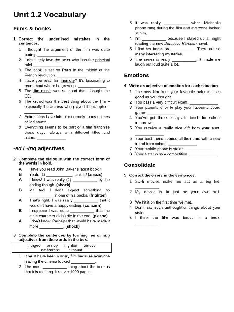 Vocabulary Worksheet 1.2 | PDF