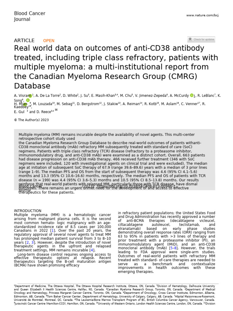 Real World Data On Outcomes of Anti-CD38 Antibody Treated | PDF ...