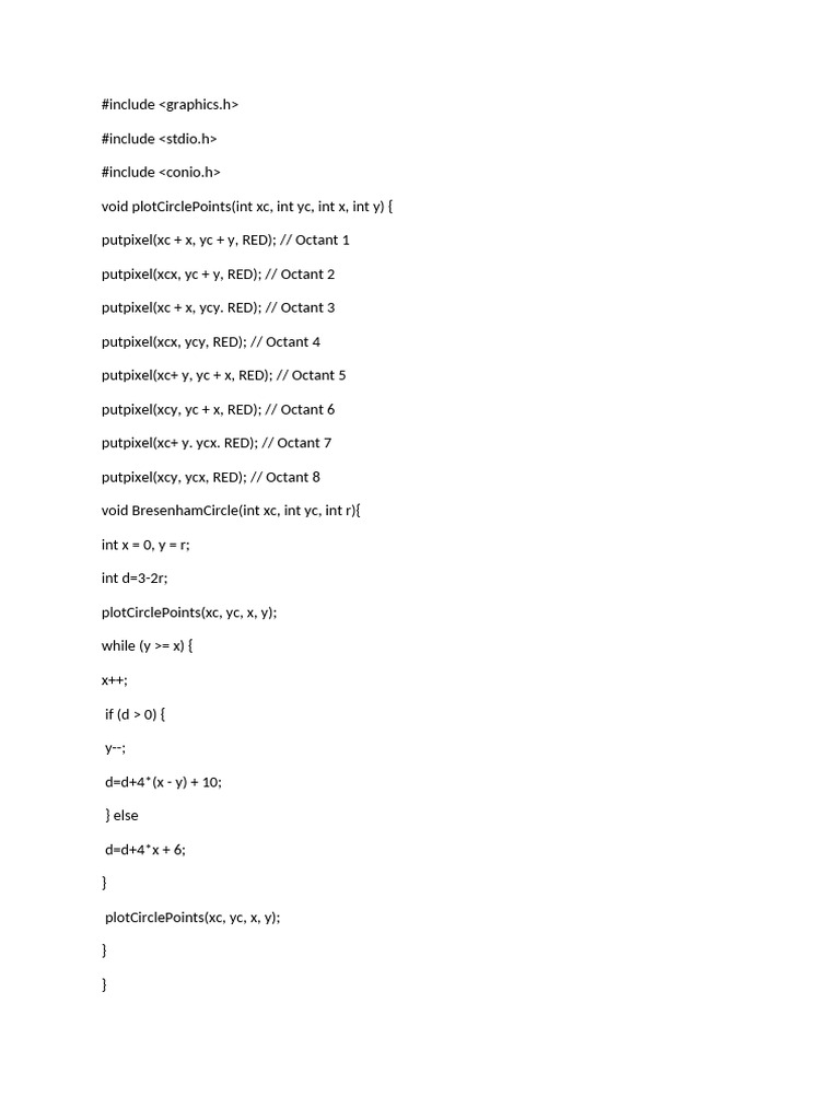 Bresenham Circle Drawing Code | PDF