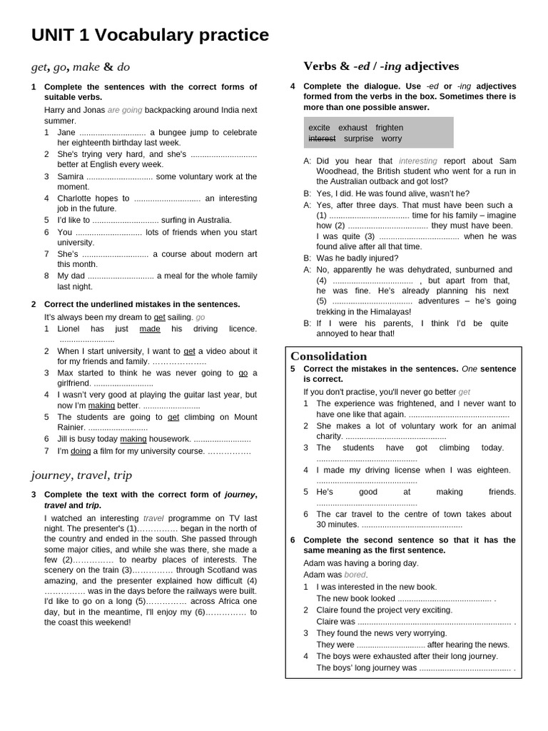 Vocabulary Worksheet 1 | PDF