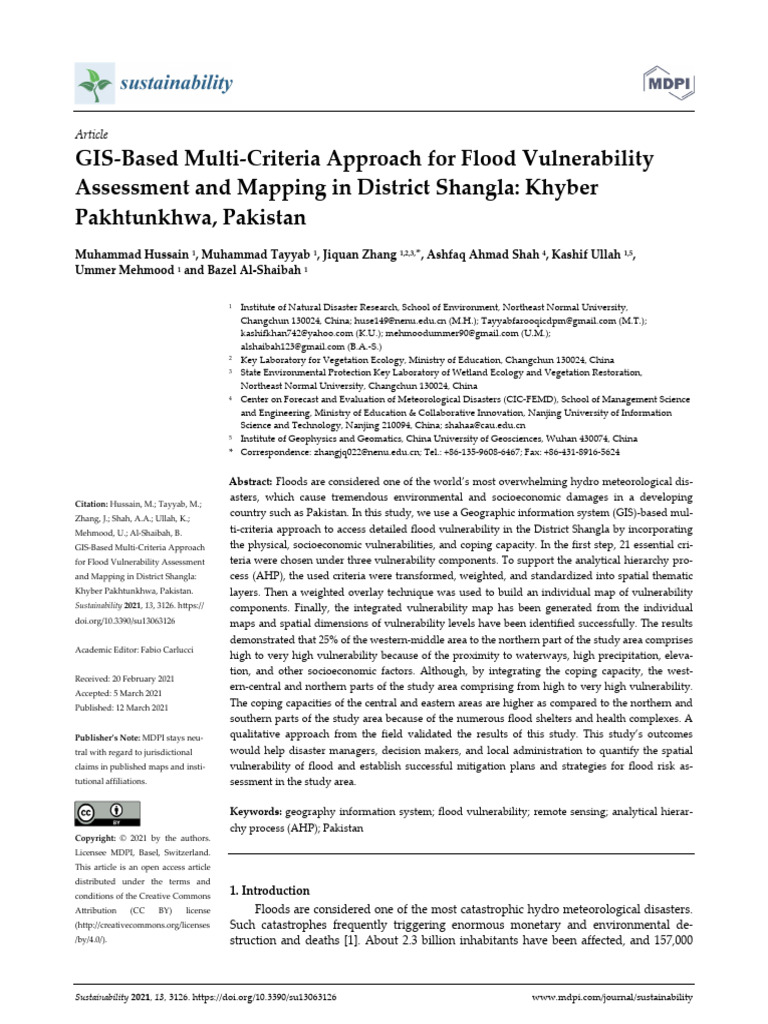 Gis Based Multi Criteria Approach For Flood Vulner Pdf Flood