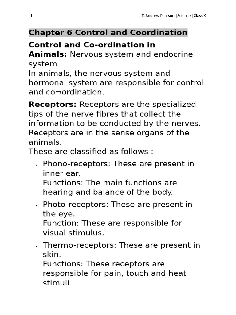 Science - Chapter 6 Control and Coordination | PDF | Axon | Nervous System