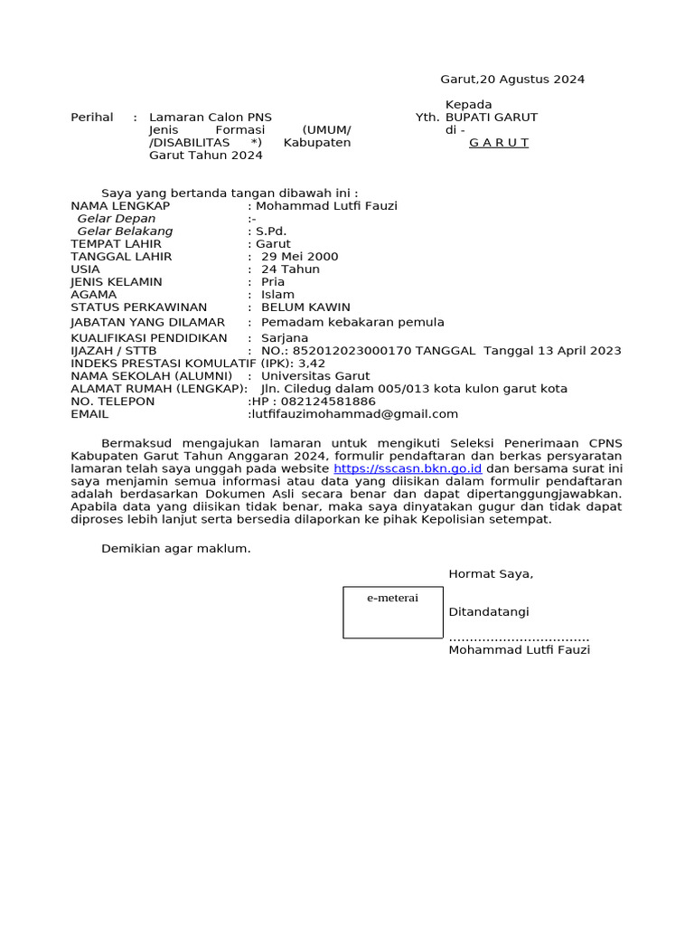 Format Surat Lamaran 2024 | PDF