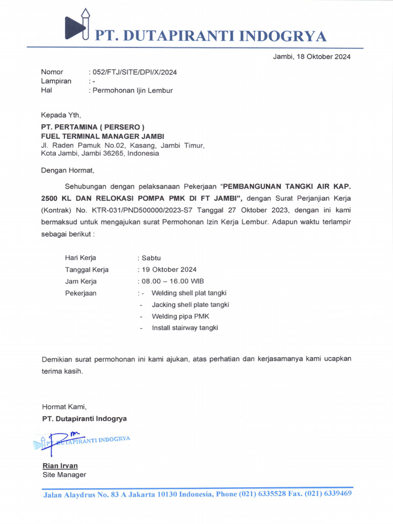 Contoh Surat Lembur | PDF