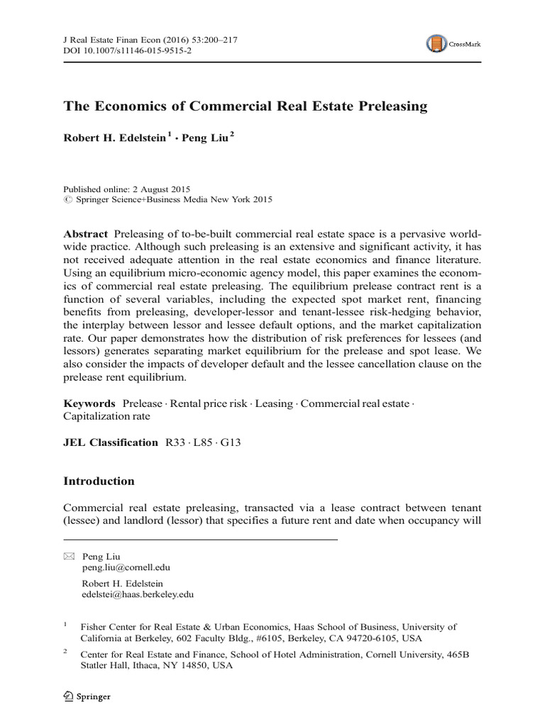 Economics of Commercial Real Estate Preleasing | PDF | Lease | Renting