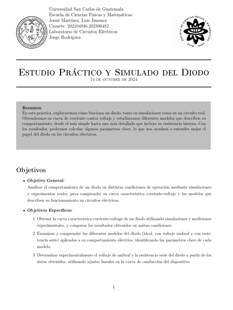 Práctica No 4 El Diodo Luis J Josue M | PDF | Semiconductores | Dopaje (semiconductor)