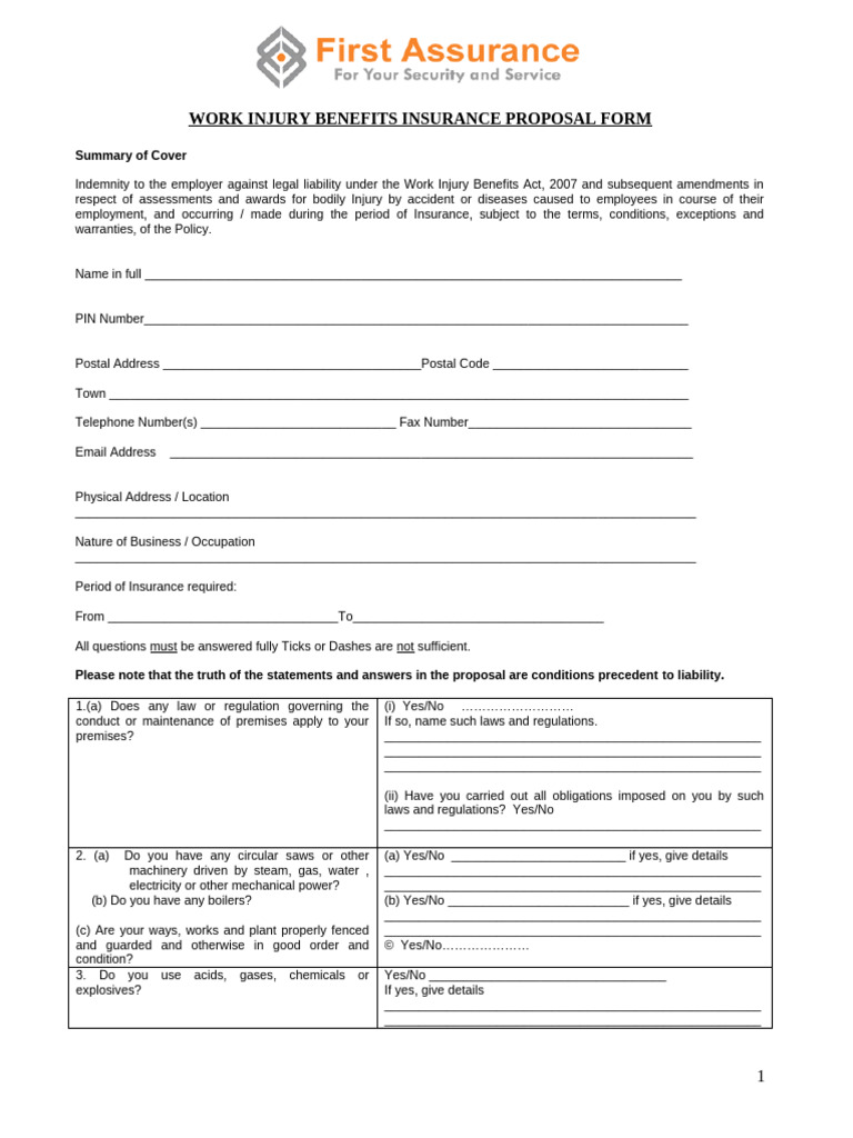 Work Injury Benefits Insurance Proposal | PDF | Insurance | Salary