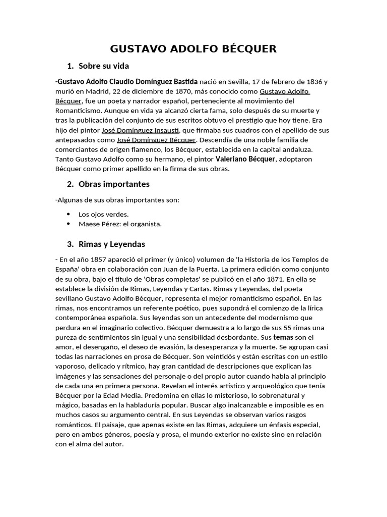 Gustavo Adolfo Bécquer | PDF | Clásicos