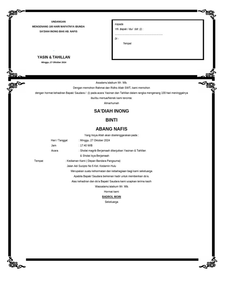 Undangan Yasinan & Tahlilan | PDF