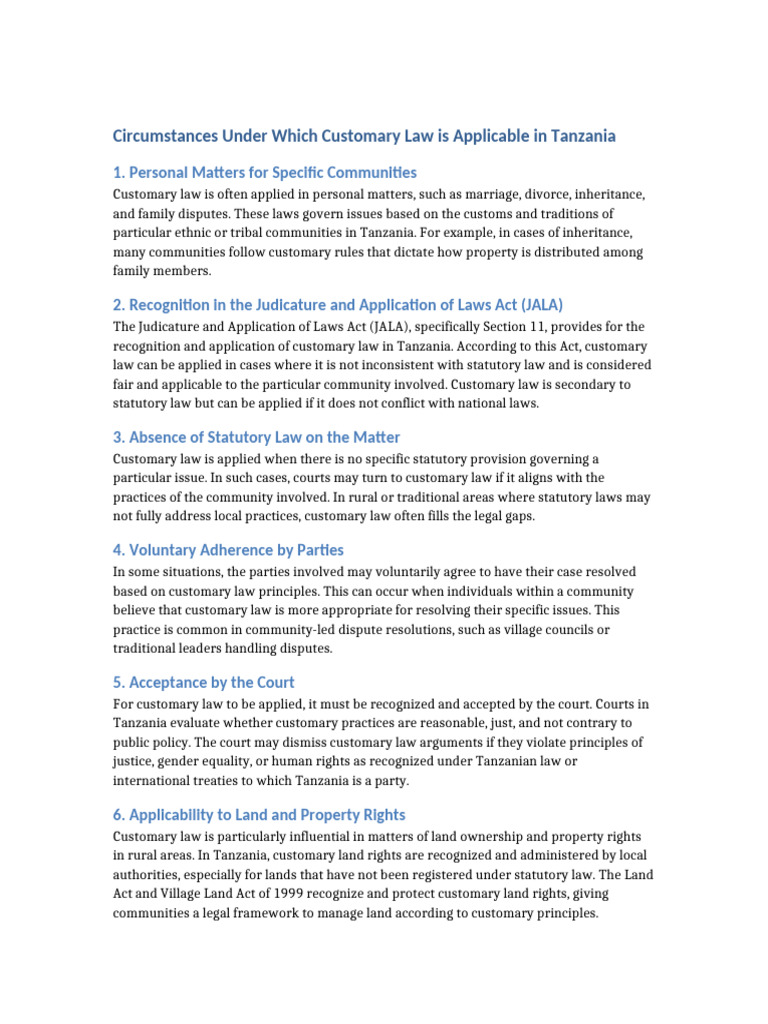 Circumstances Customary Law Tanzania | PDF | Tanzania | Public Policy ...
