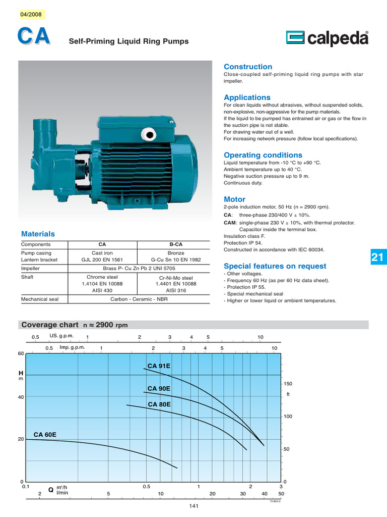 Calpeda Ca80e | PDF | Pump | Electrical Engineering