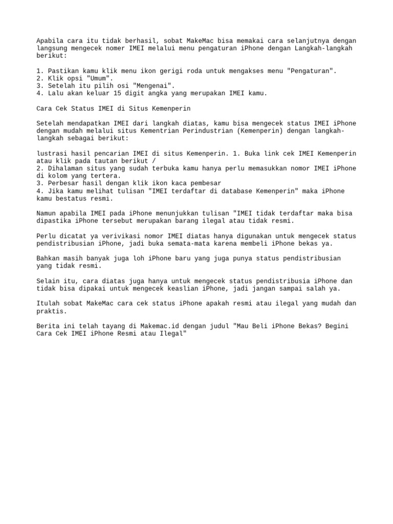 Perhatikan Saat Membeli IPhone Bekas Simak Cara Cek IMEI IPhone Resmi Atau Ilegal | PDF | Karier ...