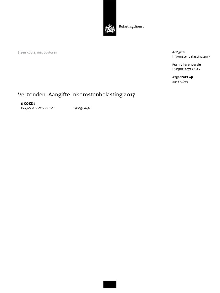 Ontvangstbevestiging Aangifte Inkomstenbelasting 2017 18-08-2019 10.18u | PDF