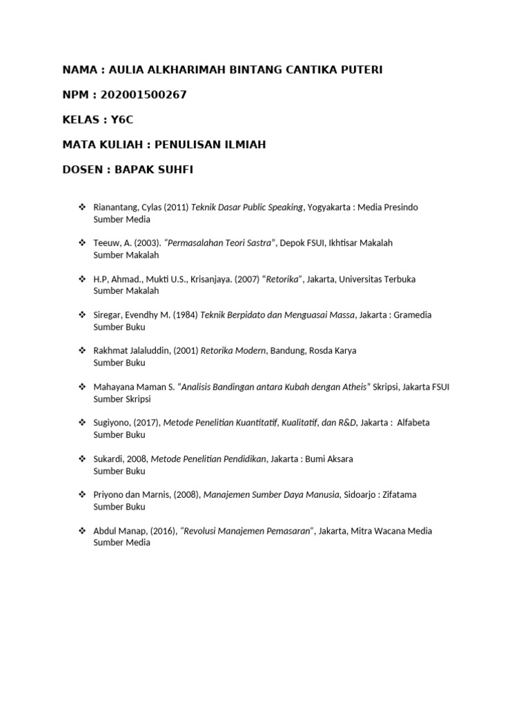 Aulia Alkharimah - 202001500267 - Tugas 2 Penulisan Ilmiah | PDF