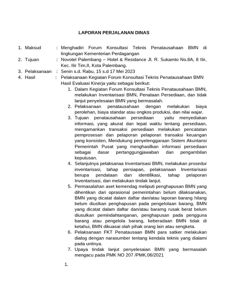 Laporan SPPD FKT Penatausahaan BMN Tahun 2023 Palembang | PDF
