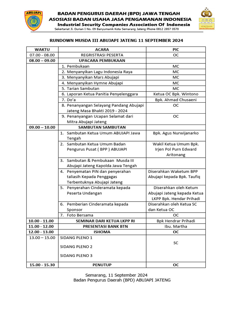 Susunan Acara Musda 3 2024 | PDF