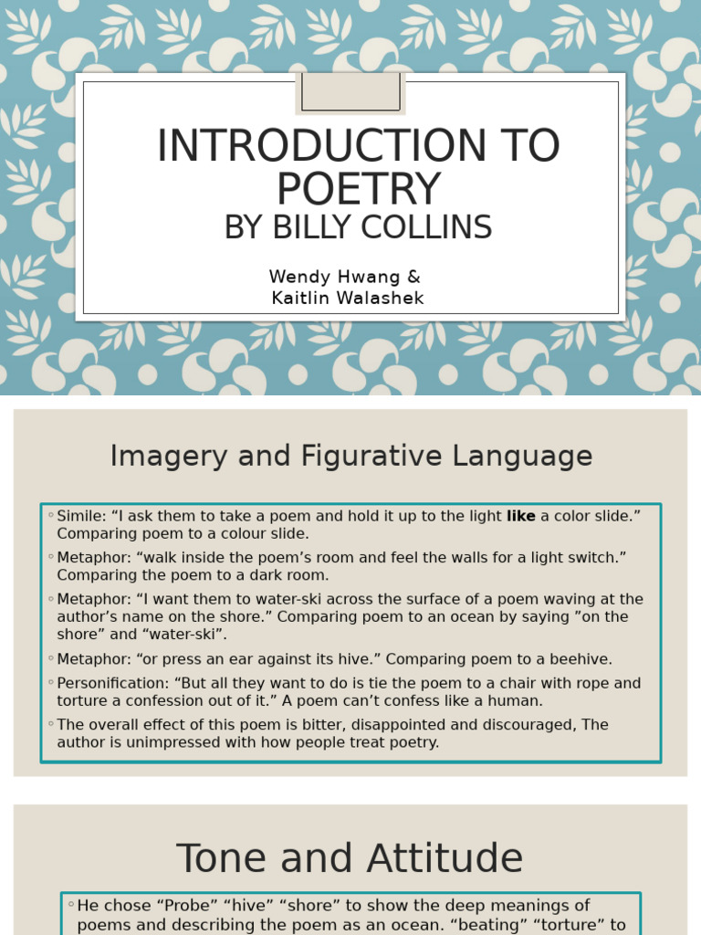 Analyzing Billy Collins' "Introduction to Poetry" | PDF | Poetry