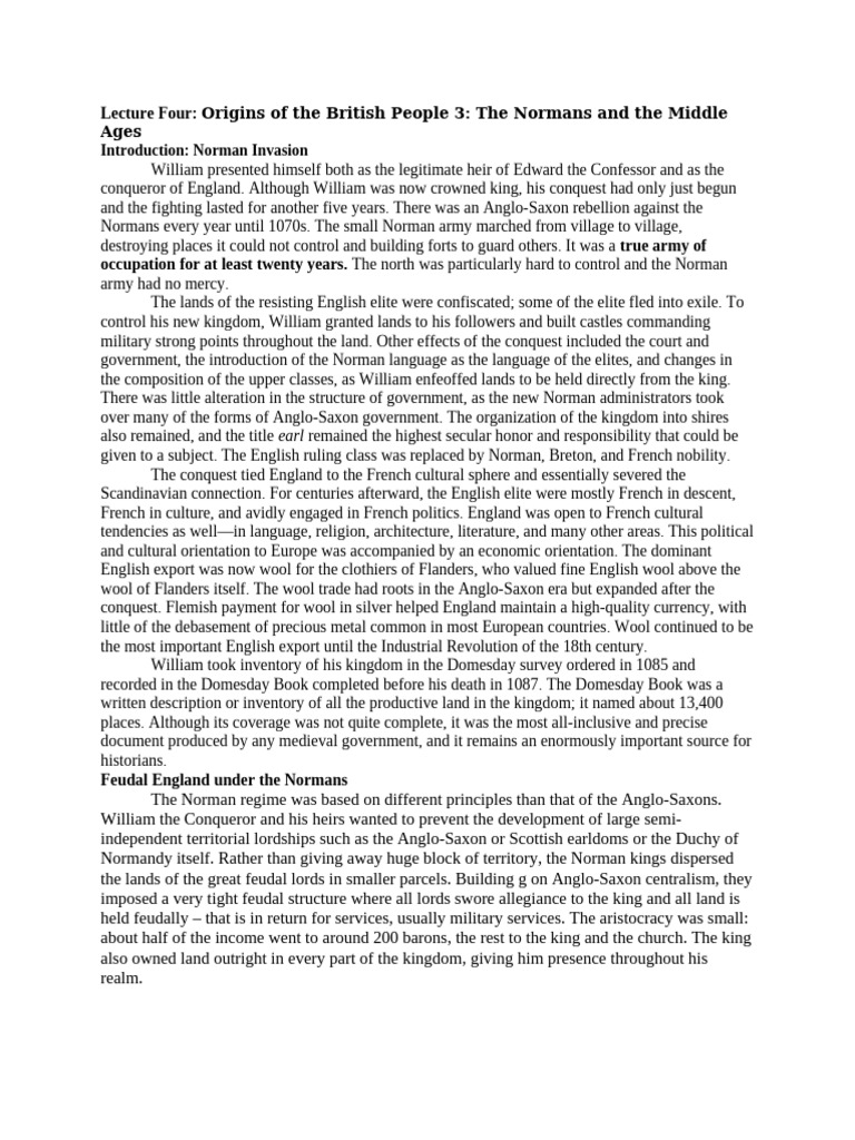 Lecture Four Origines of The British People3 Thenormans and The Middle Ages | PDF | Serfdom ...
