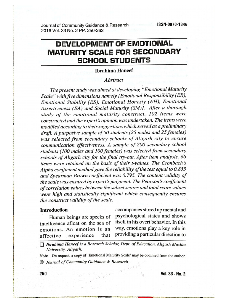 Development of Emotional Maturity Scale | PDF