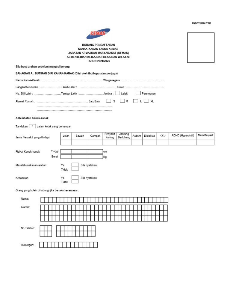 Borang Kemasukan Ke Taska New | PDF
