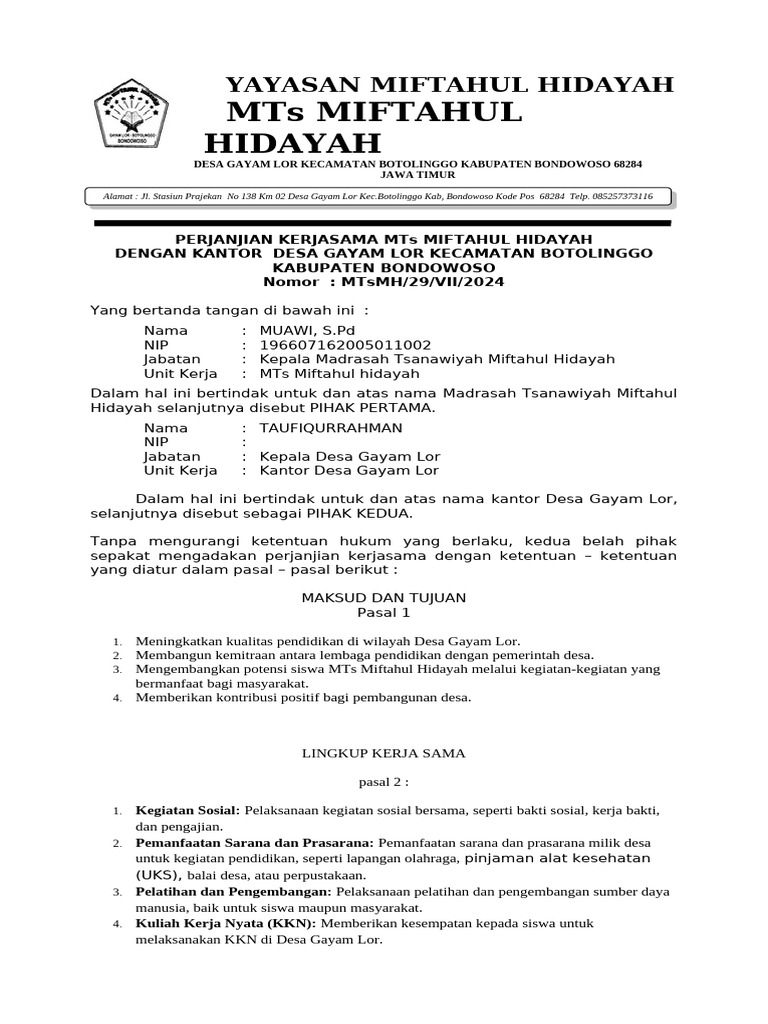 MOU MTs DAN DESA - Baru | PDF