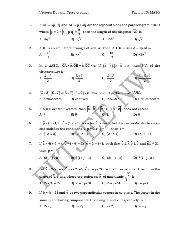 Vectors Dot Product | PDF | Algebra | Euclidean Geometry