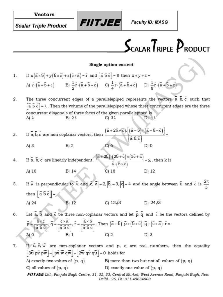 Vectors Scalar Triple Product | PDF | Tetrahedron | Euclidean Vector