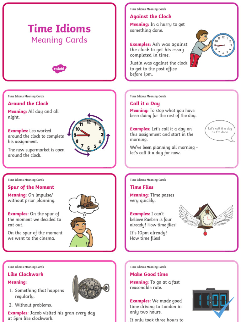 Time Idioms Meaning Cards Guide | PDF