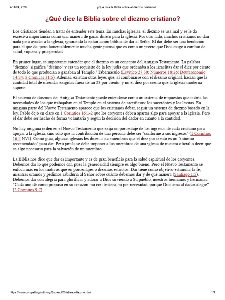 ¿Qué Dice La Biblia Sobre El Diezmo Cristiano | PDF | Diezmo | Biblia