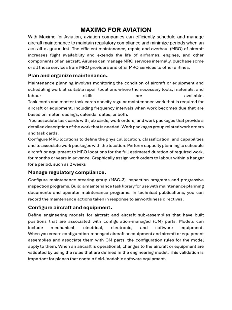 Maximo for Aviation Maintenance Management | PDF | Aircraft | Aviation