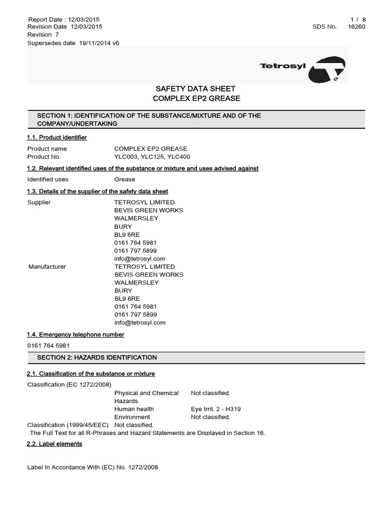 EP2-GREASE SDS | PDF | Occupational Safety And Health | Chemistry