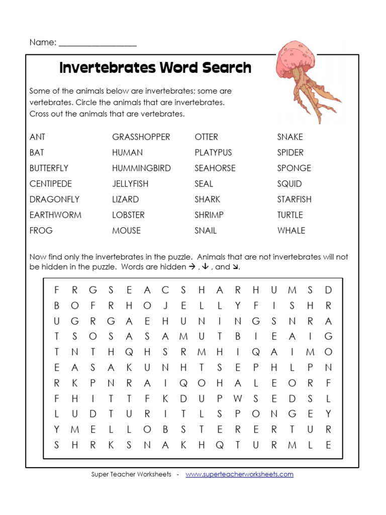 Invertebrates-Wordsearch 12345 | PDF | Invertebrate | Word Search