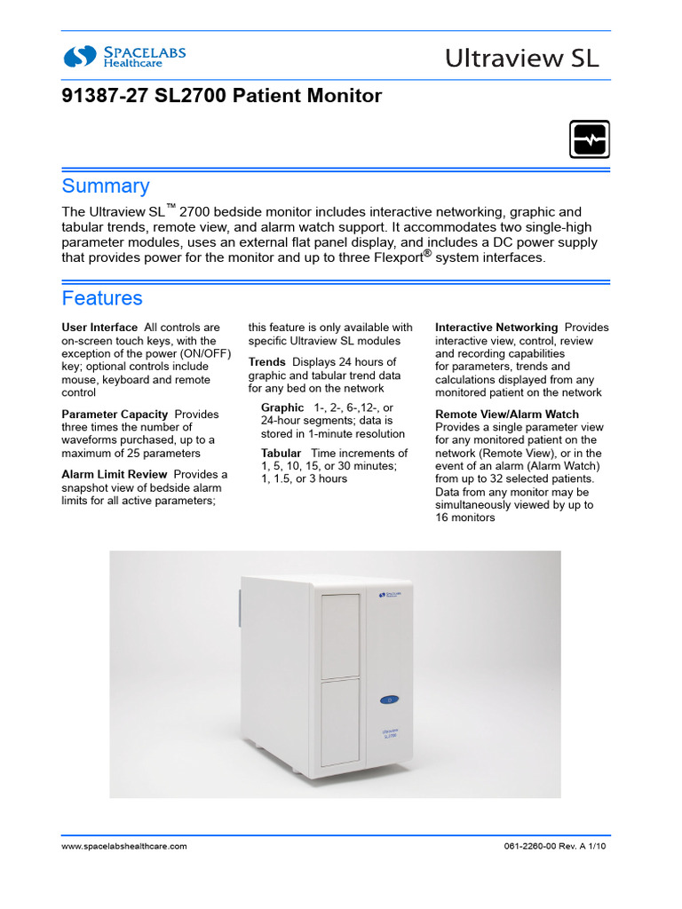 2035 Monitor Physiological SL2700 | PDF | Computer Monitor | Barcode