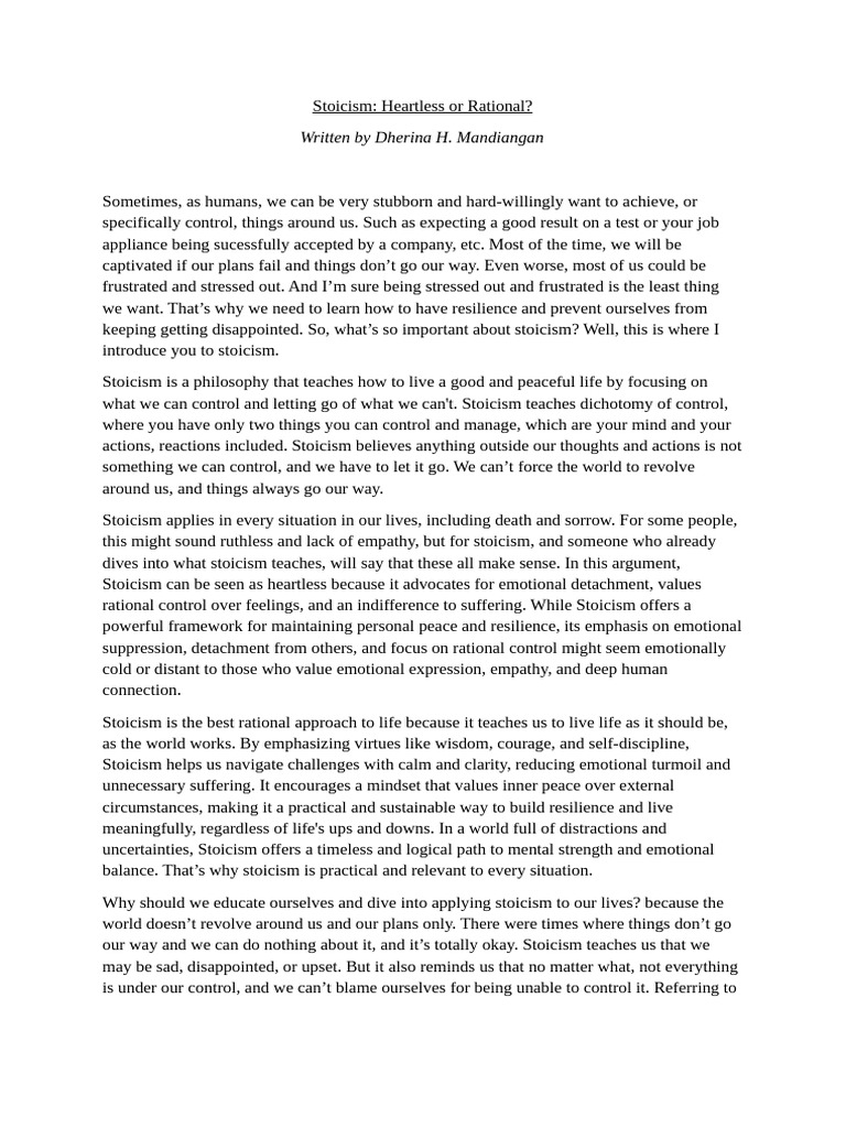 Argumentative Text - Stoicism | PDF | Stoicism | Psychological Resilience